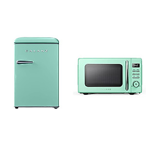 Galanz GLR25MGNR10 Retro Compact Refrigerator, Mini Fridge & GLCMKZ07GNR07 Retro Countertop Microwave Oven with Auto Cook & Reheat, Defrost, Quick Start Functions, Pull Handle.7 cu ft, Green