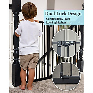 InnoTruth 39.6” Dog Gate for Stairs & Doorways, 30" Tall Baby Gate Pressure Mount Pet Gates, Easy Step Auto Close Both Sides Walk Thru Child Gate, Dual-Lock Safety Design and One-Hand Opening, Black