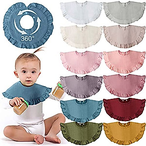 12 Pcs 360° Rotate Muslin Bibs Teething Absorbent Drool Bibs 4 Layers Adjustable Snap Cotton Newborn Bandana Bibs Suitable for over 6 Months