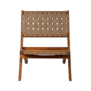 Patio Sense 64098 Sava Indoor Outdoor Folding Chair All Weather Wicker Low Slung Portable Seating Solid Acacia Wood Woven Seat & Back Indoors Porch Lawn Garden Fishing Sporting - Brown Webbing