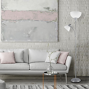 Globe Electric 67134 72" Torchiere Floor Lamp + Adjustable Reading Light, Silver, Frosted Plastic Shade, 3-Step Rotary Switch on Socket, Living Room Décor, Reading Light, Home Essentials, Bedroom