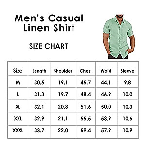 Men's Casual Summer Button Down Linen Shirts Short Sleeve Cotton Beach Tops with Pocket Green X-Large