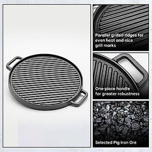 WANGYUANJI Cast Iron Grill Pan,11.8inch Round Cast Iron Skillets with Dual Handles for Barbecue,Suitable for All Stoves with Spatula and Brush