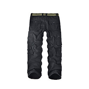 Leward Men's Cotton Casual Military Army Cargo Camo Combat Work Pants with 8 Pocket (32, Black)