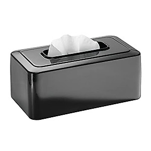 mDesign Metal Modern Tissue Box Cover Decorative Rectangular Facial Tissues Holder for Bathroom, Vanity, Countertop, Bedroom, Night Stand; Holds Tissue Boxes up to 4" Tall - Vivi Collection - Black
