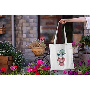 Cute Canvas Tote Bag for Women - Cat Gifts for Cat Lovers - Book Tote Bag - Cat Tote Bag with Music Theme - Reusable Shopping Bags for Grocery Utility Teacher (Music Cat)