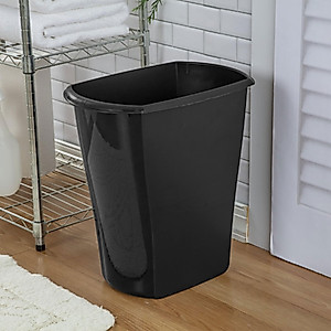 Sterilite 5.5 Gallon Rectangular Wastebasket, Open-top, Medium Sized Trash Can for the Bathroom, Bedroom, or Office, Black, 6-Pack