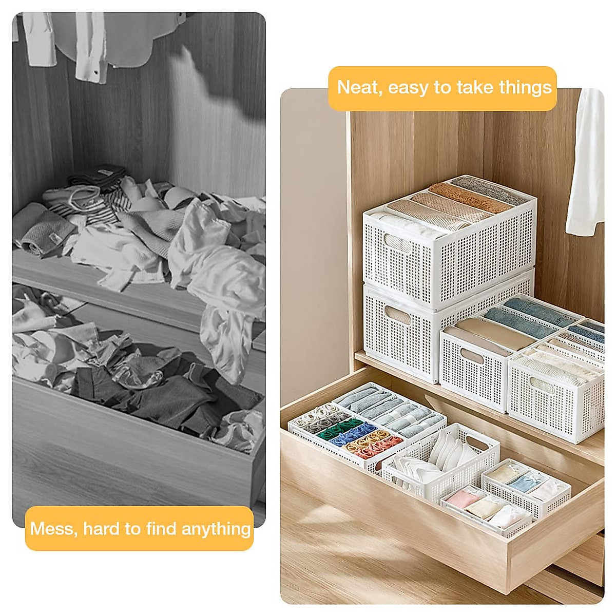 Tokokimo Plastic Closet Storage Basket Bins Cubes Organizer, Collapsible Closet Organizers and Storage with Handles for Storing Socks, Panties, Ties, Crafts, Cosmetics ,Small, 1 pack