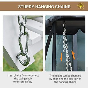 Outsunny 3-Seater Wooden Porch Swing, Patio Swing Bench with Folding Coffee Table, Cup Holders and Chains Included, 440lbs Weight Capacity, Natural