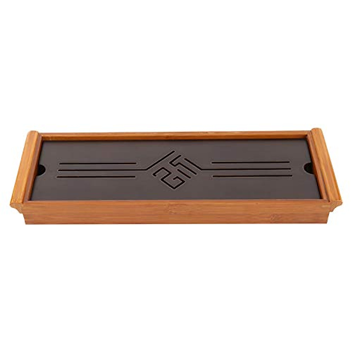 Natural Bamboo Tea Tray Drainage Type Cup Plate Traditional Chinese Style Serving Tray Kung Fu Tea Accessory 14.96 x 5.28 x 1.49inch