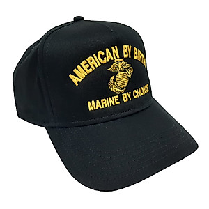 American by Birth Marine by Choice Mens Baseball Cap Hat Black Embroidered Patch Veteran