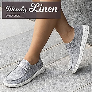 Hey Dude Women's Wendy L Linen Iron Size 6 | Women’s Shoes | Women’s Lace Up Loafers | Comfortable & Light-Weight