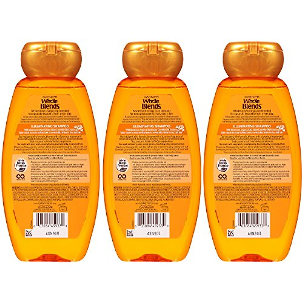 Garnier Whole Blends Illuminating Shampoo, Moroccan Argan Oil & Camellia Oil Infused Dry Hair Care for Silky, Shiny Hair, 12.5 oz , 3 Count