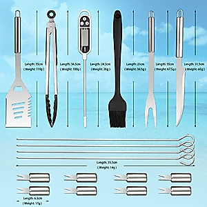 The Hungry Cook 19PCS 14“ Standard Stainless Steel BBQ Accessories Grill Tool Set, Premium Outdoor Grill Utensil Accessories with Aluminum Case, Prefect, Birthday, Grilling Gift for Men