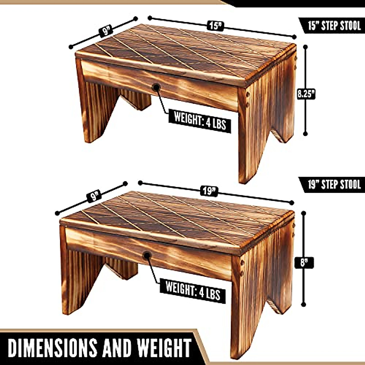 Adult Wooden Step Stool - Very Sturdy Adult Step Stool, Kitchen Step Stool, Bed Stool for High Beds，Great Wood Step Stool for Adults，Lightweight, Quality Eco Pine，Attractive & Easy Assemble 9 X 8 X 19