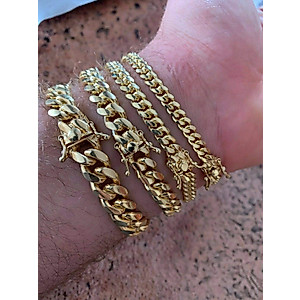 HarlemBling Miami Cuban Link Chain Or Bracelet - 14k Gold Plated Real Solid 925 Silver Necklace - Box Lock Cuban Link 4-10.5mm - Italy (26, 5mm Wide)