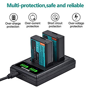 LP-E10 LPE10 Battery 2Pack 1600mAh, Hisewen Dual Charger with Type-C Port for Canon EOS Rebel T7 T6 T5 T3 T100 Kiss X90 X80 X70 X50 1100D 1200D 1300D 1500D 2000D 3000D 4000D Digital Camera