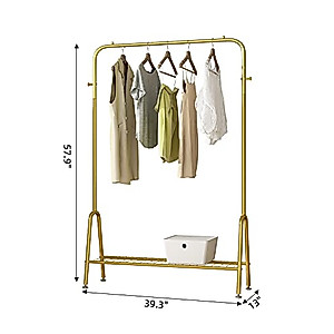 GAMNOF Gold Clothes Rack Metal Clothing Rack 1 Shelf Garment Rack for Storage and Organization of Clothes, Hats and Bags and etc