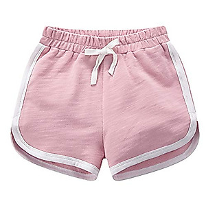 Baby Girls Boys Toddler 3 Pack Running Athletic Cotton Shorts, Kids Workout and Fashion Dolphin Summer Beach Sports (Yellow-Blue-Pink, 12-24 Months)