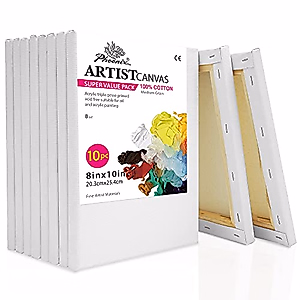 PHOENIX Stretched Canvas for Painting 8x10 Inch/10 Value Pack, 8 Oz Triple Primed 5/8 Inch Profile 100% Cotton White Blank Canvas, Artist Framed Canvas for Oil Acrylic & Pouring Art
