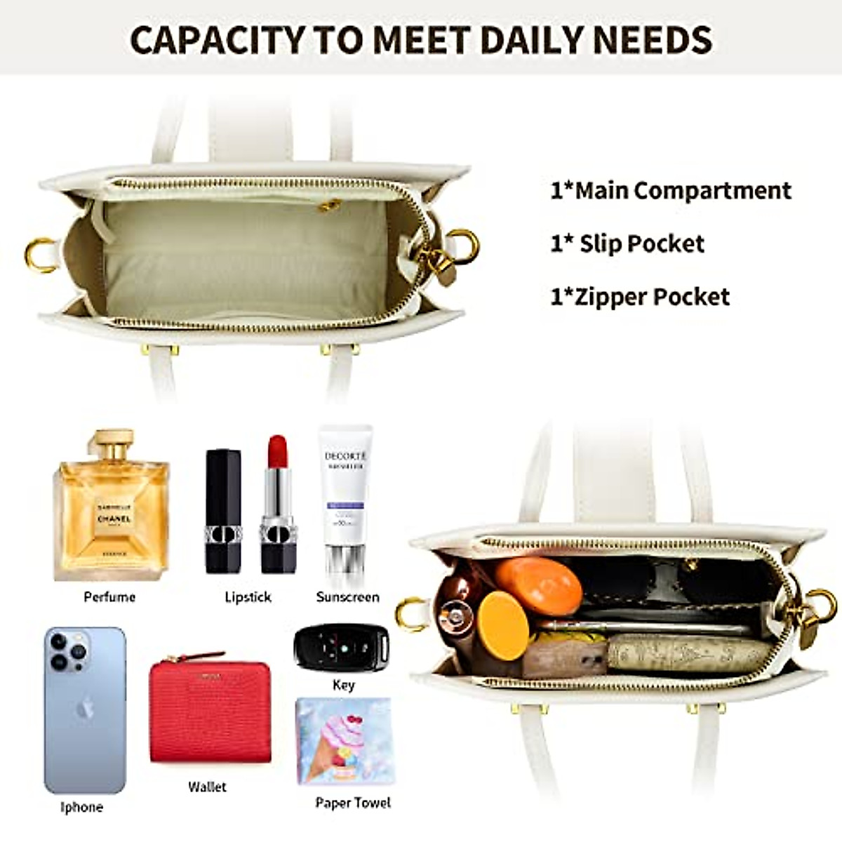 Women Handbags Small Top Handle Satchel Shoulder Bag White PU Leather