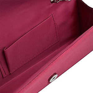 Elegant Classic Pleated Satin Flap Rhinestones Clutch Evening Bag, Burgundy