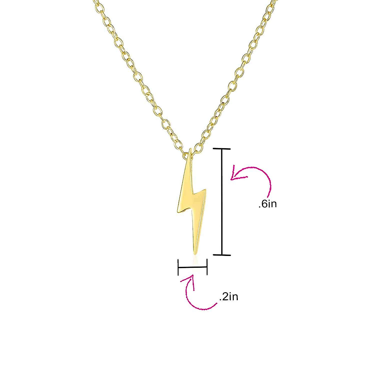 Delicate Minimalist Geometric Zig Zag Flash Lightning Bolt Pendant Necklace For Women For Teen 14K Gold Plated .925 Sterling Silver