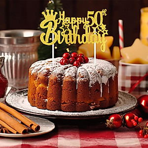 50th Birthday Cake Topper, Happy Birthday Cake Topper, Birthday Cake Toppers, Glitter Gold 50 Cake Topper, Happy 50th Birthday Cake Topper for 50th Fiftieth Birthday Party Decoration Supplies