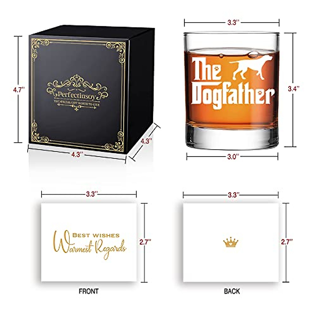 Perfectinsoy The Dogfather Whiskey Glass Gift Box, Perfect Birthday Gifts for Dog Dad, Dog Mom, Animal Rescue or Vet Tech, Colleague, Dog Lover Gifts for Dog Dad, Veterinarian Gifts for Men & Women