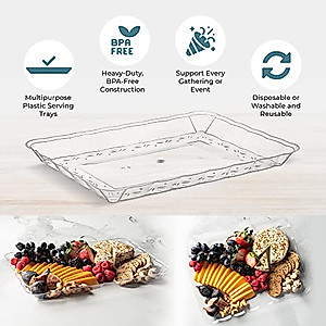 Plastic Serving Trays 9" X 13" Rectangle Serving Platters 4-Pack Clear Party Tray Durable Serving Platter - Disposable Serving Food Tray - Rectangular Cake, Fruit, Cookie Tray - Posh Setting