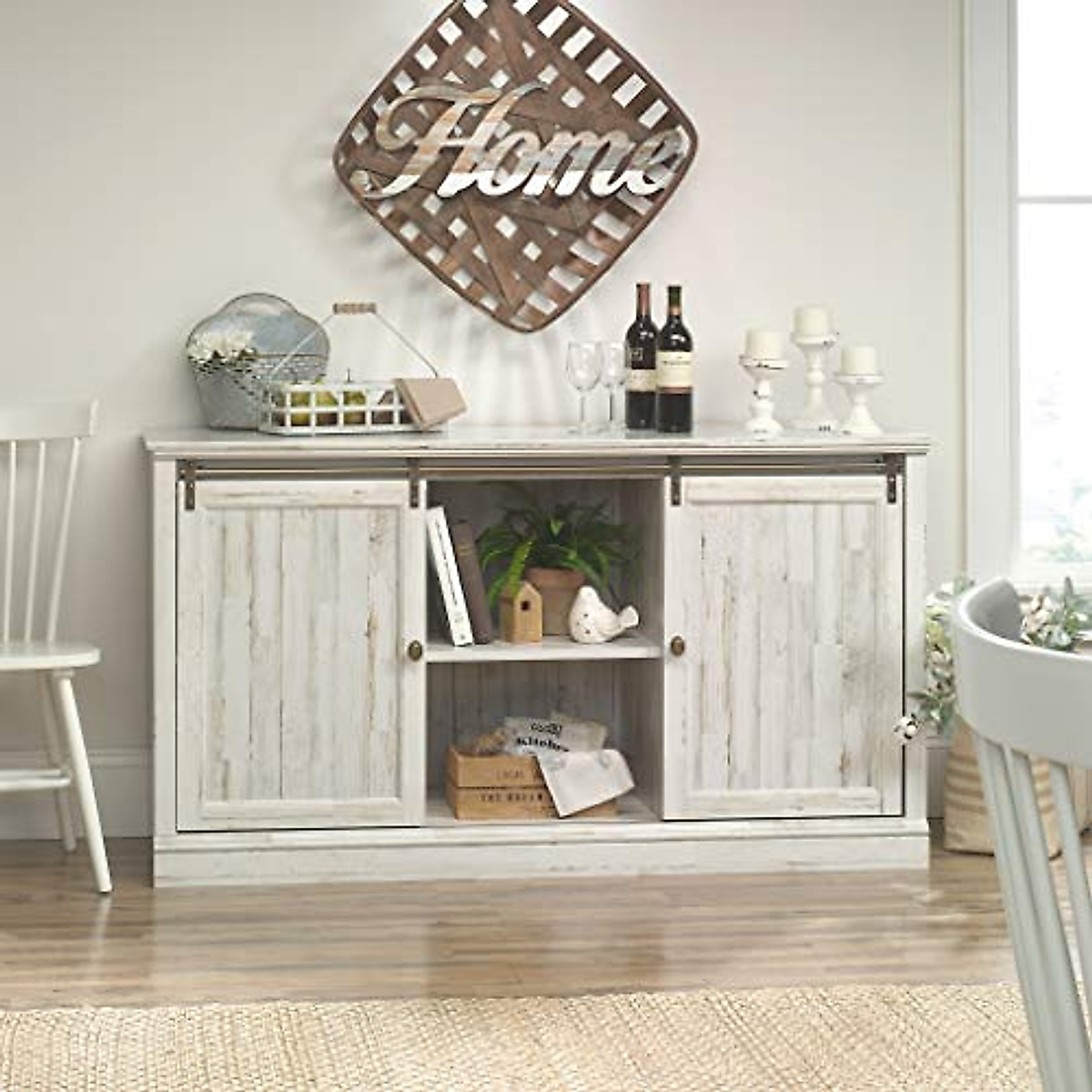 Sauder Barrister Lane Credenza, for TVs up to 60", White Plank finish