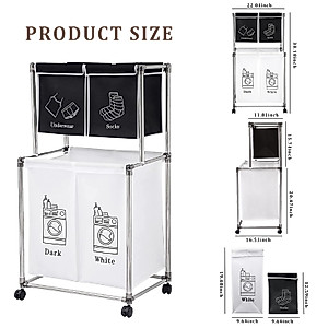 STQCPJ Laundry Sorter, Divided Dirty Clothes Laundry Hamper, Vertical Laundry Sorter, Laundry Basket Organizer with 4 Removable Bags. Perfect for organizing laundry room essentials
