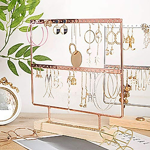 lemonadeus Earrings Organizer Jewelry Display Wood Stand (44 Holes 2 Layers) (rose gold)