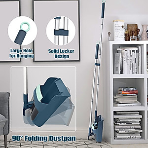 DALIPER Broom and Dustpan Set with Aluminum 54 Inches Long Handle, 180 Degree Swivel Broom and Upright Dust Pan with Hair Scraper for Home, Kitchen, Office, Indoor