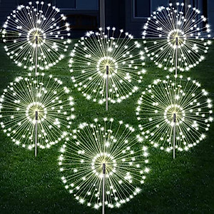 BBTO 12 Pack Solar Firework Lights Solar Outdoor Lights 120 LED Waterproof Solar Fireworks Lamps Decoration Lights for Garden Outdoor Patio Walkway Pathway Lawn Backyard Landscape, Warm White