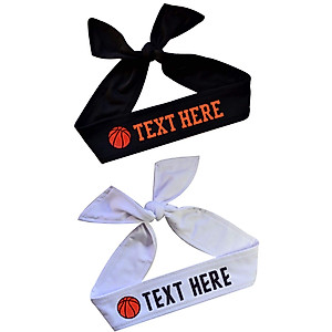 Funny Girl Designs Basketball Player Tie Back Headband with VINYL Text and Ball Customizable with Your Choice of Colors & Text - Team Gift (ROYAL BLUE TIE BACK)