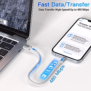 1.5ft iPhone Charging Cable Short, 3-Pack Braided USB A to Lightning Cord CarPlay [MFi Certified] Compatible with Apple iPhone 14 13 12 11 Pro/Max/Mini Xs SE2, Short Lightning Cable for Car