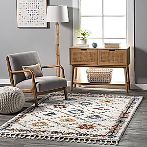 nuLOOM Coletta Diamond Bohemian Shag Area Rug, 8' x 10', Beige
