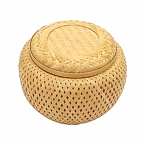 Hemoton Woven Tea Basket Food Serving Baskets with Lid Woven Wicker Basket Round Woven Wicker Basket Log Color