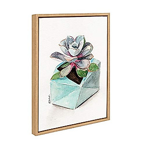 Kate and Laurel Sylvie Watercolor Succulent 3 Framed Canvas Wall Art by Jennifer Redstreake Geary, 18x24 Natural