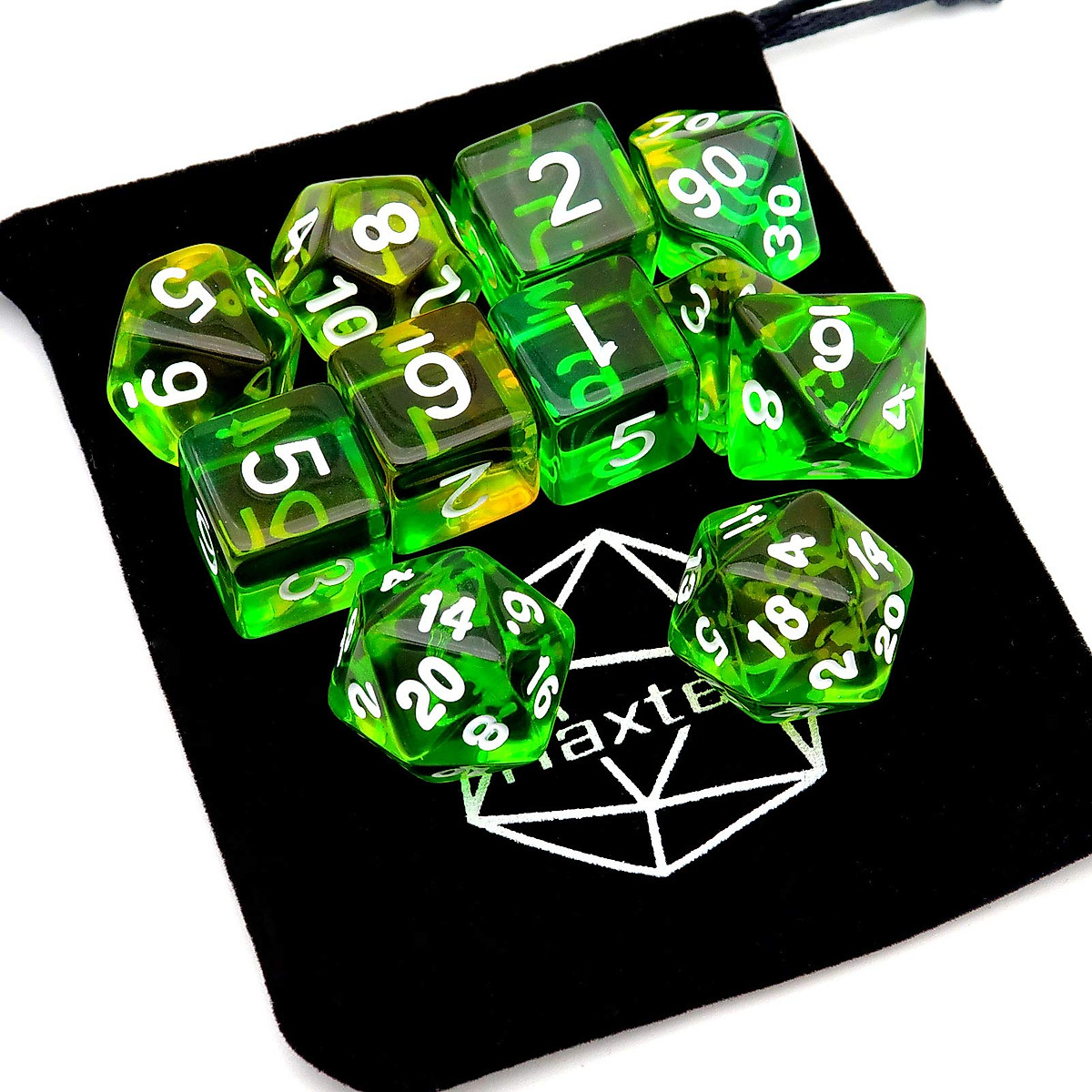 Haxtec 11PCS DND Dice Set Polyhedral D&D Dice for RPGs-Translucent Yellow Green Elvish Dice