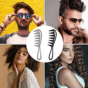 2 Pcs Wide Tooth Comb, Large Texture Combs Wide Tooth Curl Comb Shark Teeth Hairstyle Tool for Curly Wet Wavy Thick Hair Wigs Barber Salon, Women Men (Black)