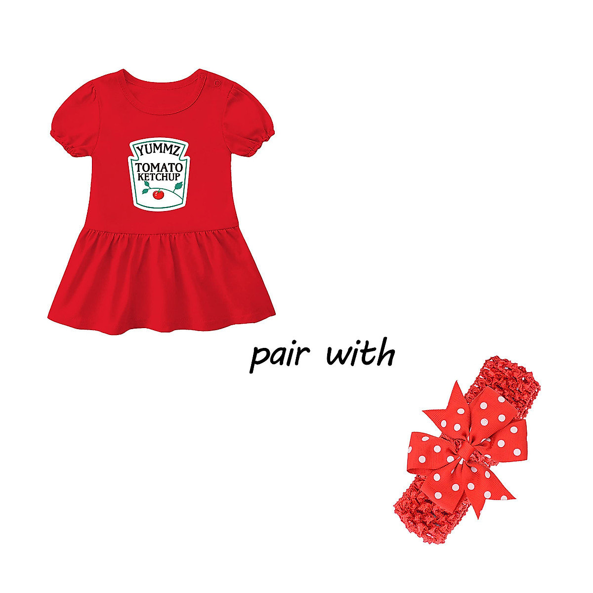 YSCULBUTOL Baby Twins Bodysuit Ketchup Mustard Newborn Girl Matching Outfits Sister Dresses Infant Romper With Headband Set(red yellow 12m)