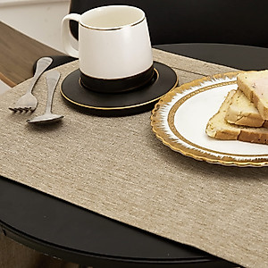 Mebakuk Linen Farmhouse Table Runner Large Burlap Style Soft and Waterproof Decorative Fabric Runner for Outdoor Wedding and Dinner (14 x 36 Inch, Mocha)