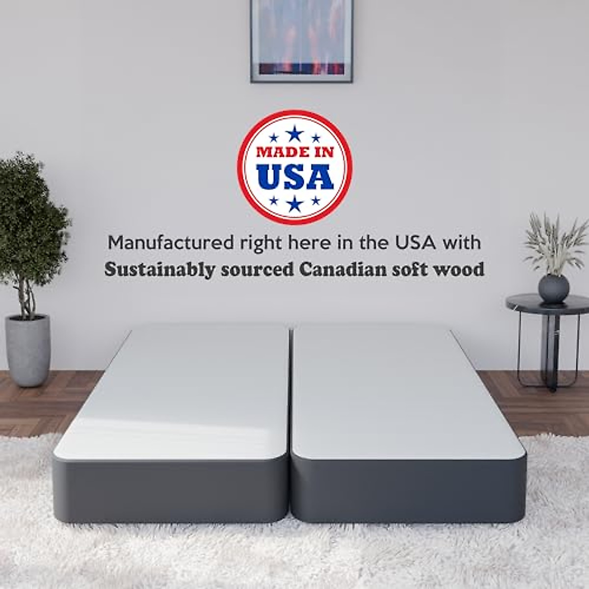 Greaton, 8-Inch Sturdy Box Spring for Mattress Support-Durable and Fully Assembled, Natural Wood Foundation for Full XL, Black