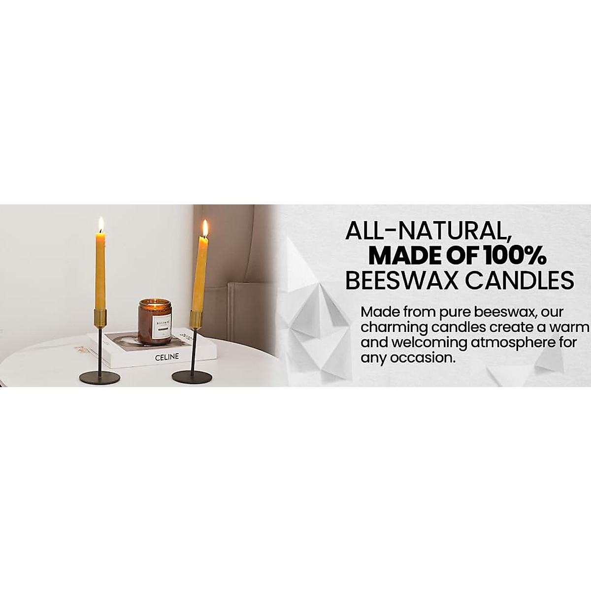 12 Dripless 8" Long Beeswax Taper Candles, 100% Natural Beeswax Taper Candles, Smokeless Tall Candlesticks, Decorative Long Burning Time, Drip Free Beeswax Candle Sticks for Home, Wedding, Dinner, etc