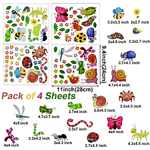 Maydahui Cartoon Insect Wall Decals Stickers (50 x 50 Inch) Butterfly Ant Flower Leaf Caterpillar Ladybug Dragonfly Mantis Snail Bird Little Bee Snake Cloud Butterfly DIY Removable Cute Animals Wall