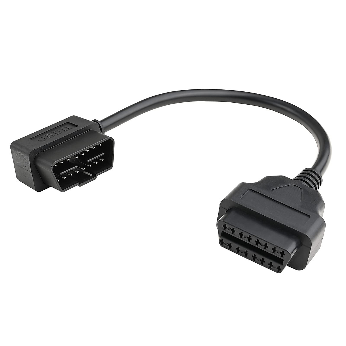 OLLGEN 1ft 30cm OBD-II OBD2 Right Angle 16 Pin Auto Car Male to Female Extension Cable Diagnostic Extender Cord Adapter