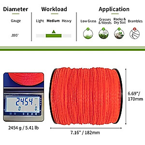 Jowlawn String Trimmer Line .095-Inch-by-1765-Foot 5lb Spool - Heavy-Duty Spiral in Cord Weed Eater Twisted String for Ego Stihl Ryobi Echo Grass Trimmers, Cordless Weed Wacker String