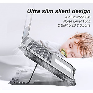 KYOLLY Upgrade Laptop Cooling Pad,Gaming Laptop Cooler with 5 Quiet Fans,2 USB Ports,5 Adjustable Stand Height,Blue LED Lights,for 15.6 Inch Laptops